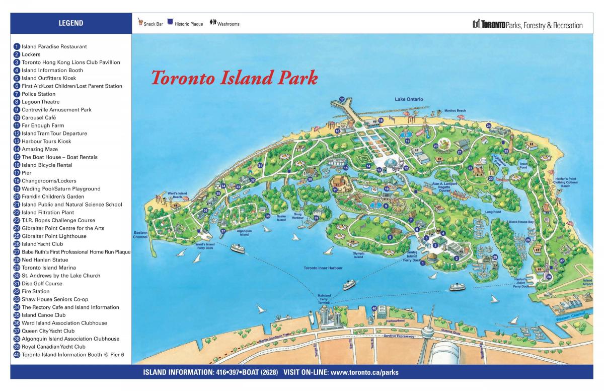 L'île de Toronto carte - carte de l'île de Toronto (Canada)
